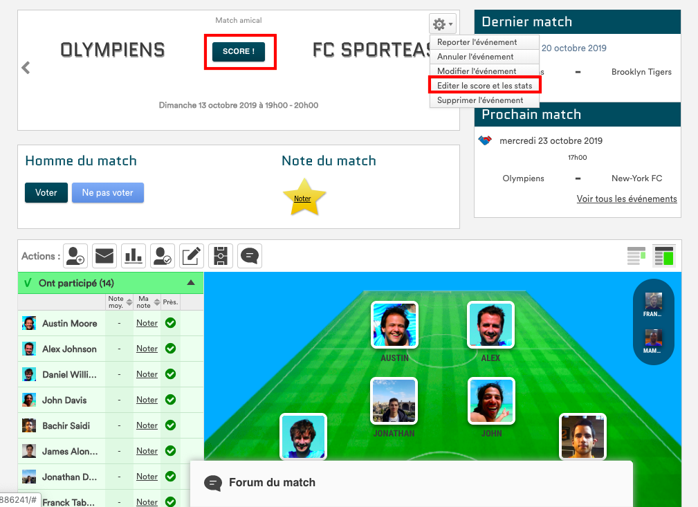 Renseigner le score et les stats après un match – SportEasy